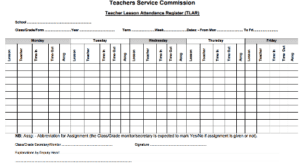 TSC New Teacher Lesson Attendance Register free pdf - Education News Hub