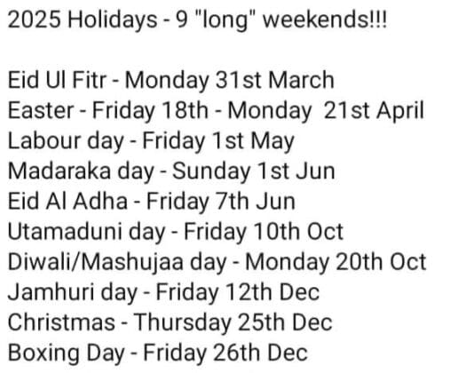 2025 School Calendar, Term Dates & Public Holidays for Kenya ...