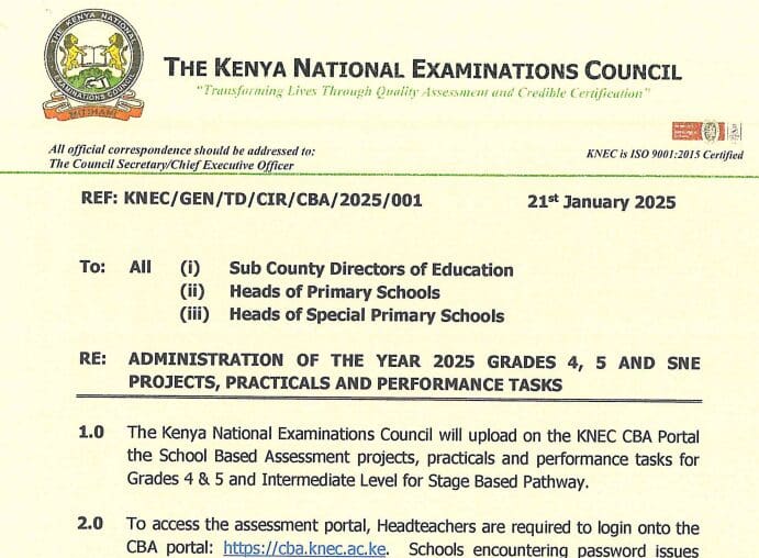 Knec circular on 2025 Grade 4 and 5 projects and practicals - Education ...