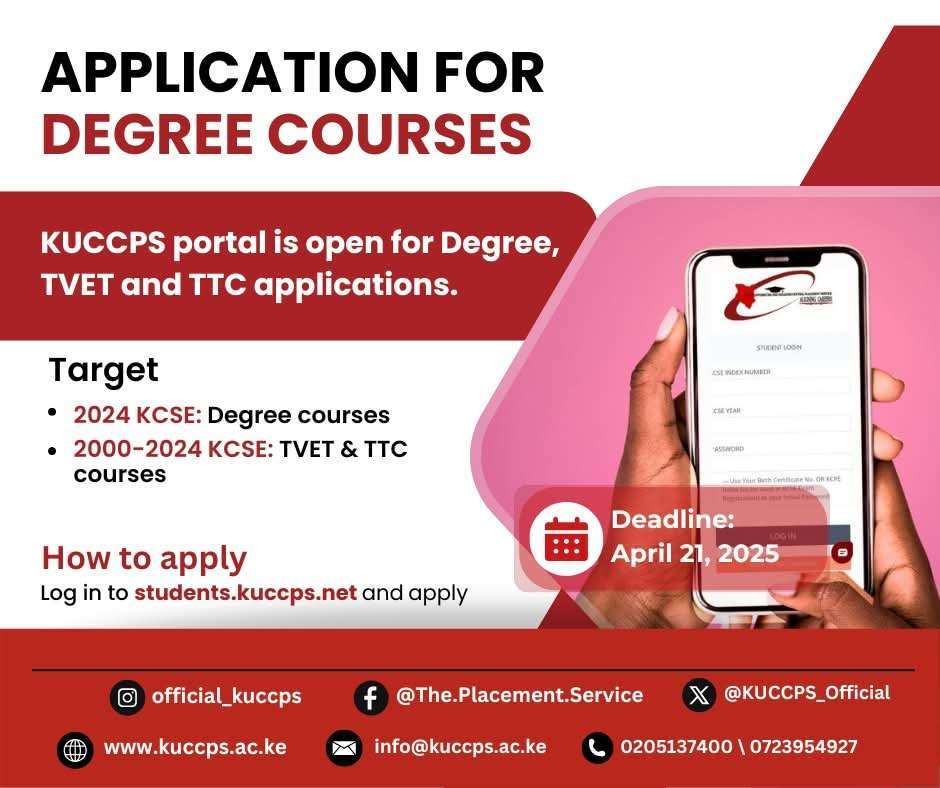 KUCCPS Opens 2025 Portal for Degree, Teaching and TVET Courses: How to Apply - Education News Hub