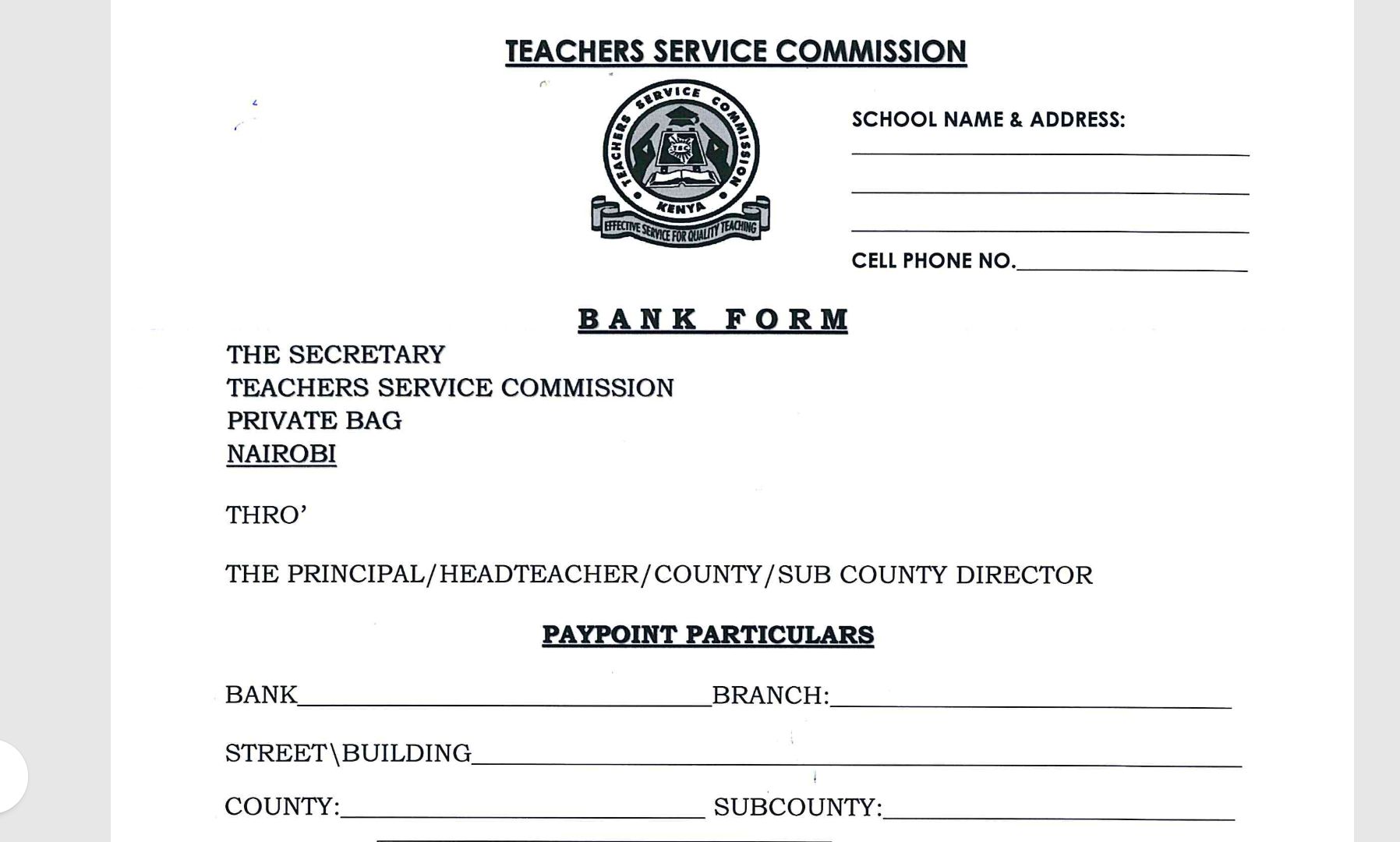 TSC pay point, bank, form free pdf & guidelines - Education News Hub